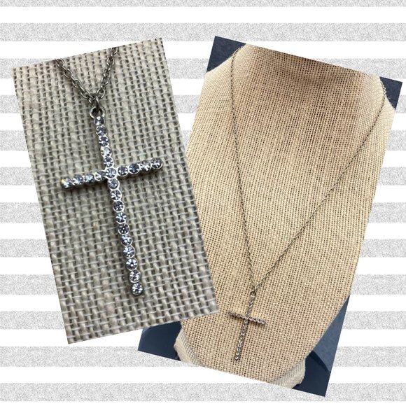 Jewelry | Rhinestone Cross Pendant Necklace Silver Chain Religious ...